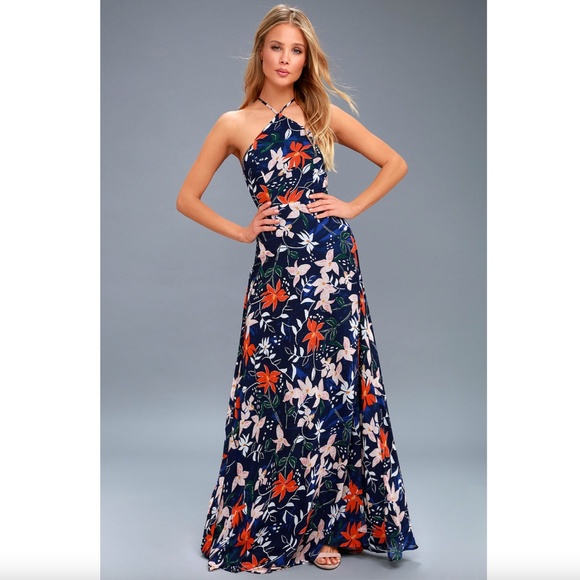 Lulus | Dresses | Lulus Nextdoor Neighbor Navy Blue Floral Print ...